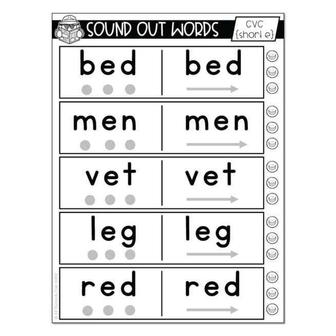 Reading Intervention - Sound Recognition - CVC Short E - Lucky Little ...