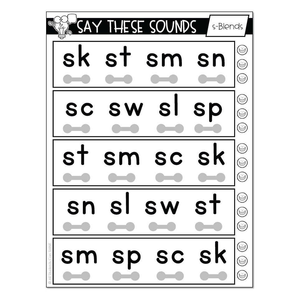 Reading Intervention - Sound Recognition - S Blends - Lucky Little Learners