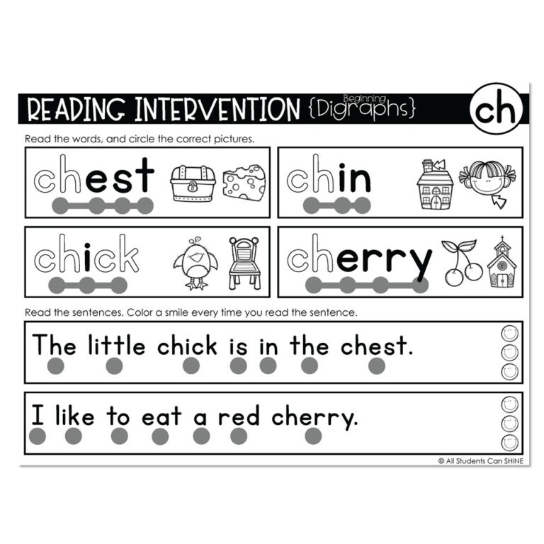 Reading Intervention Worksheets - Beginning Digraphs - Lucky Little ...