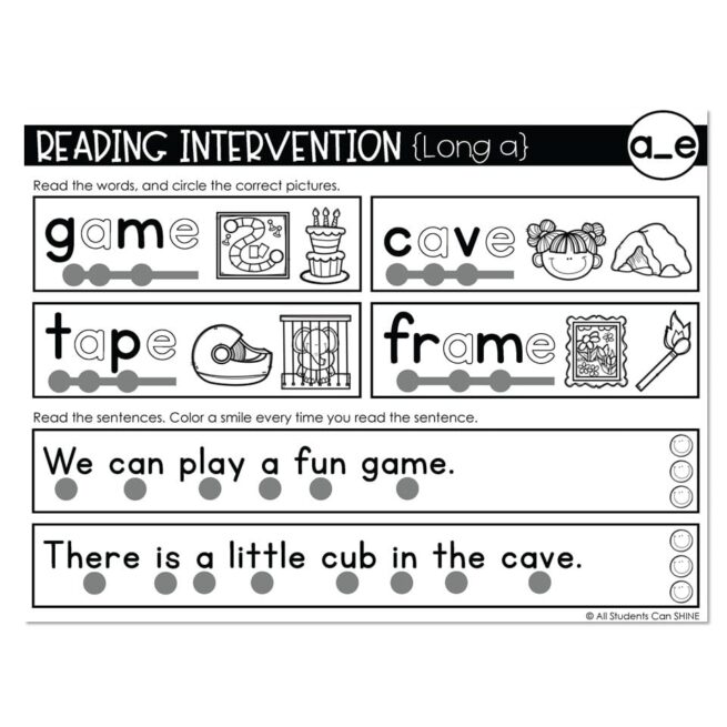 Reading Intervention Worksheets - Long Vowels - Lucky Little Learners