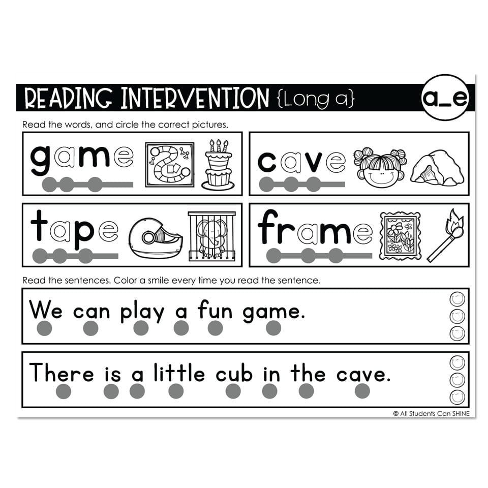 Reading Intervention Worksheets - Long Vowels - Lucky Little Learners