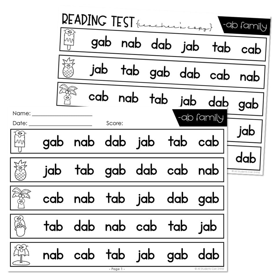 Reading Warm-Ups - CVC Words - Assessment Pages - Lucky Little Learners