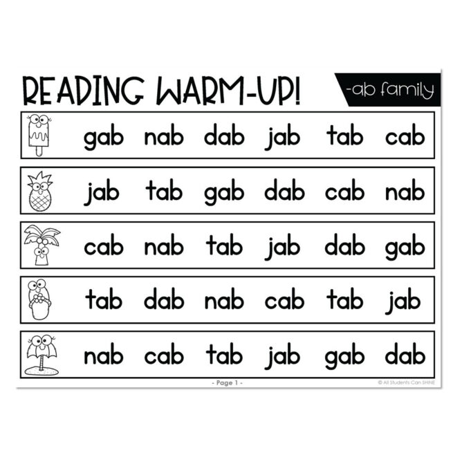 Reading Warm-Ups - CVC Words - Short A - Lucky Little Learners