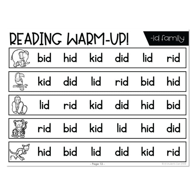 Reading Warm-Ups - CVC Words - Short I - Lucky Little Learners