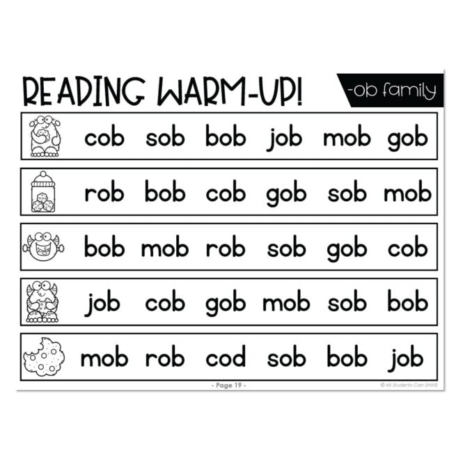 Reading Warm-Ups - CVC Words - Short O - Lucky Little Learners