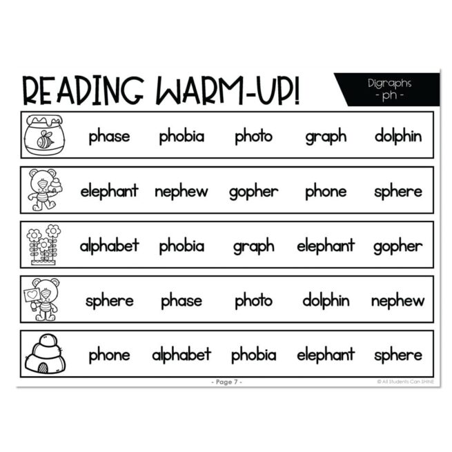 Reading Warm-Ups - Digraphs Trigraphs and Diphthongs - Digraph PH ...