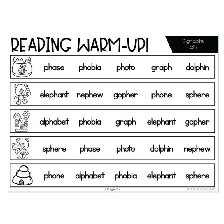 Reading Warm-Ups - Digraphs Trigraphs and Diphthongs - Digraph PH ...