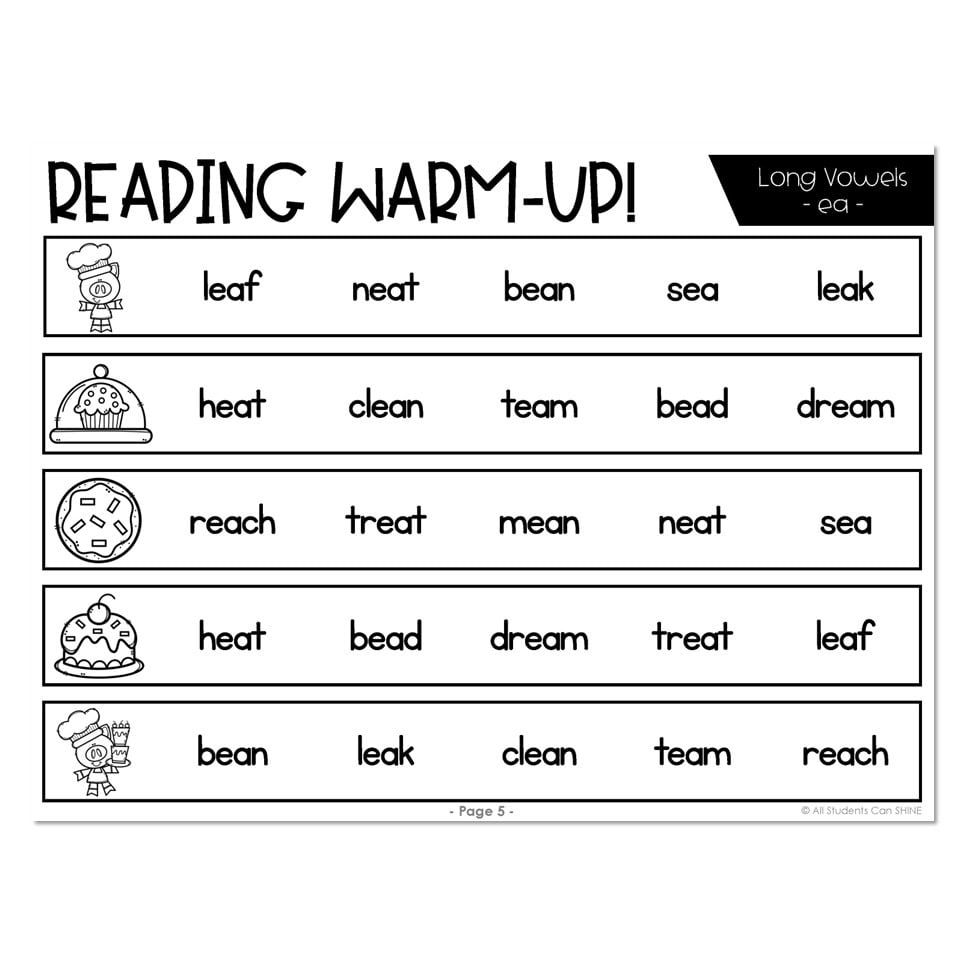 Reading Warm-Ups - Long and R-Controlled Vowels - Long E - Lucky Little ...
