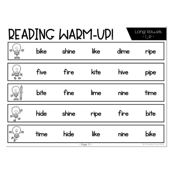 Reading Warm-Ups - Long and R-Controlled Vowels - Long I - Lucky Little ...