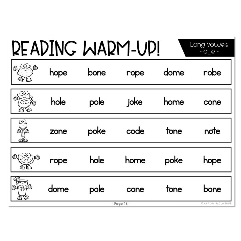 Reading Warm-Ups - Long and R-Controlled Vowels - Long O - Lucky Little ...