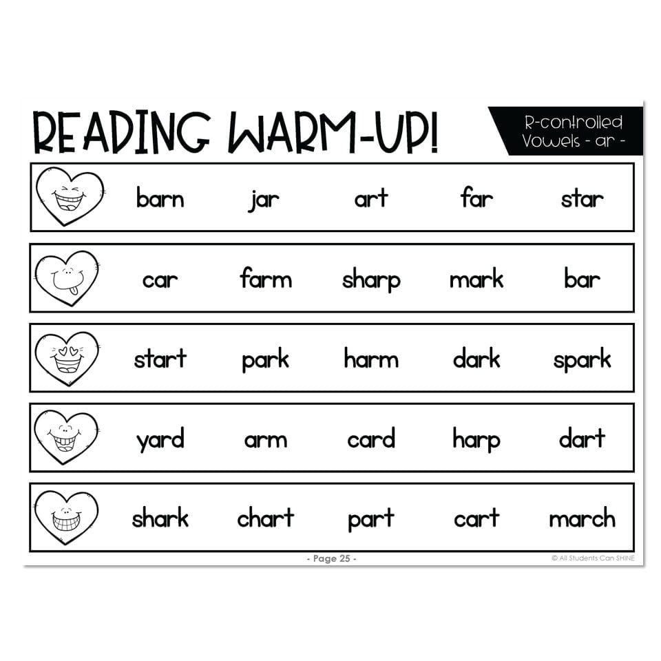 Reading Warm-Ups - Long and R-Controlled Vowels - R-Controlled Vowels ...