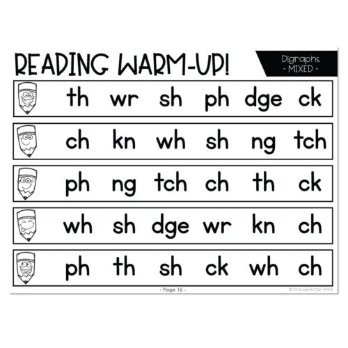 Reading Warm-Ups - Phonics - Digraphs Mixed - Lucky Little Learners