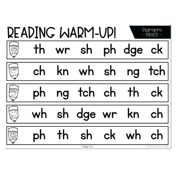 Reading Warm-Ups - Phonics - Digraphs Mixed - Lucky Little Learners