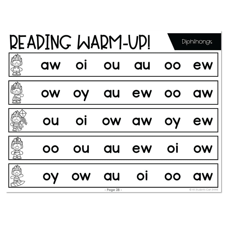 Reading Warm-Ups - Phonics - Diphthongs - Lucky Little Learners