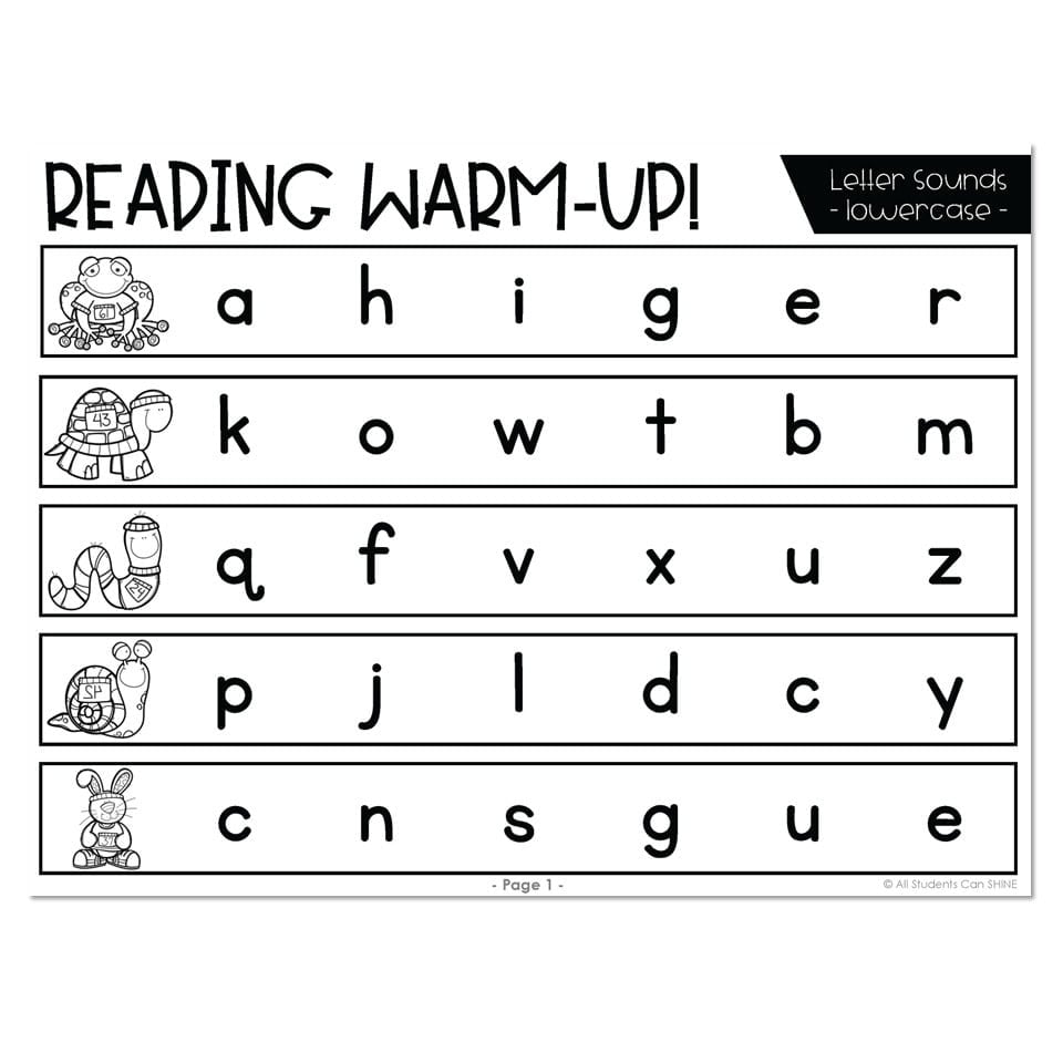 Reading Warm-Ups - Phonics - Letter Sounds - Lowercase - Lucky Little ...