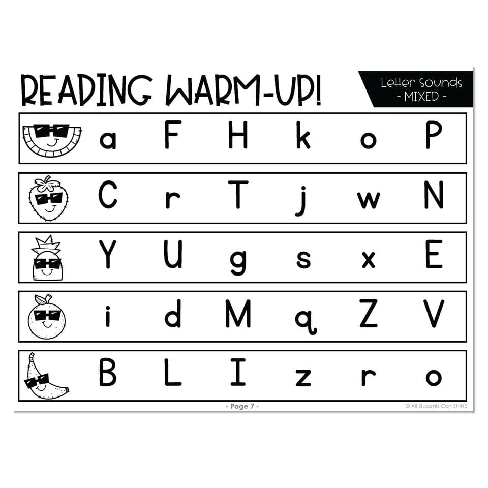Reading Warm-Ups - Phonics - Letter Sounds - Mixed - Lucky Little Learners