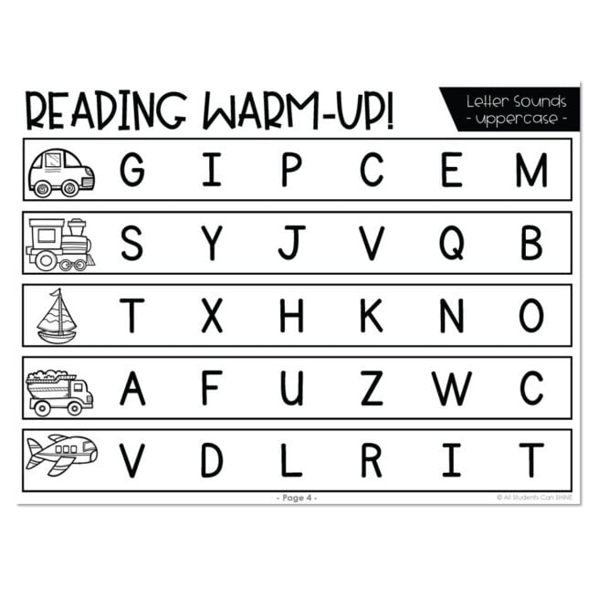 Reading Warm-Ups - Phonics - Letter Sounds - Uppercase - Lucky Little ...