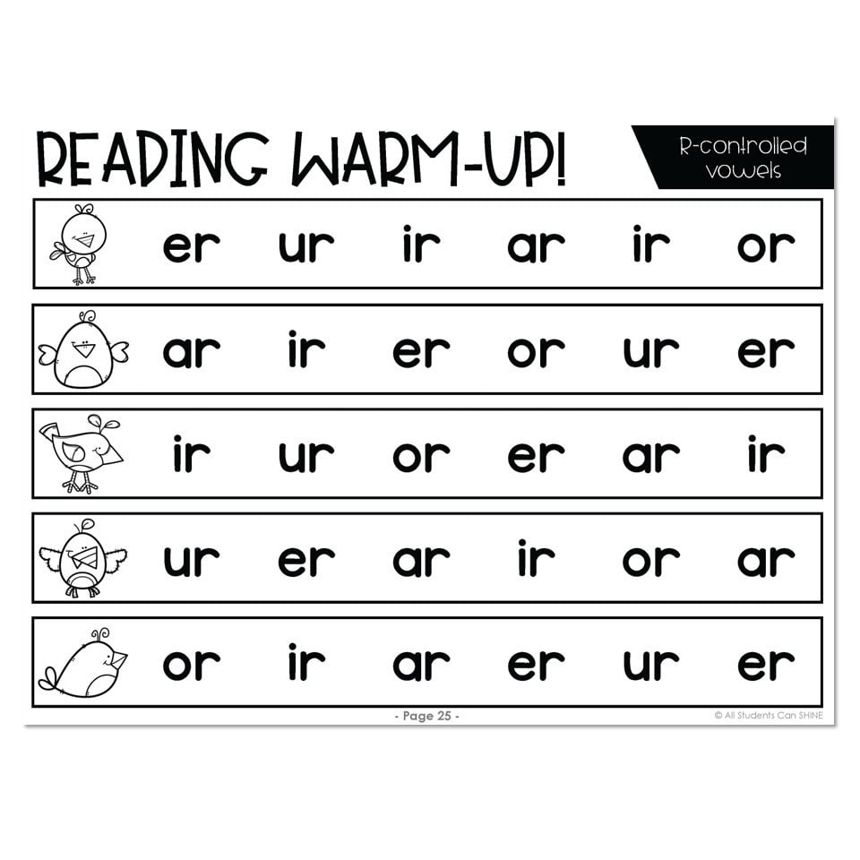 Reading Warm-Ups - Phonics - R-Controlled Vowels - Lucky Little Learners