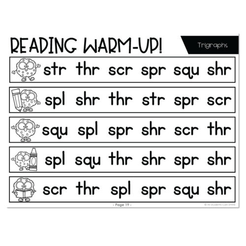 Reading Warm-Ups - Phonics - Trigraphs - Lucky Little Learners