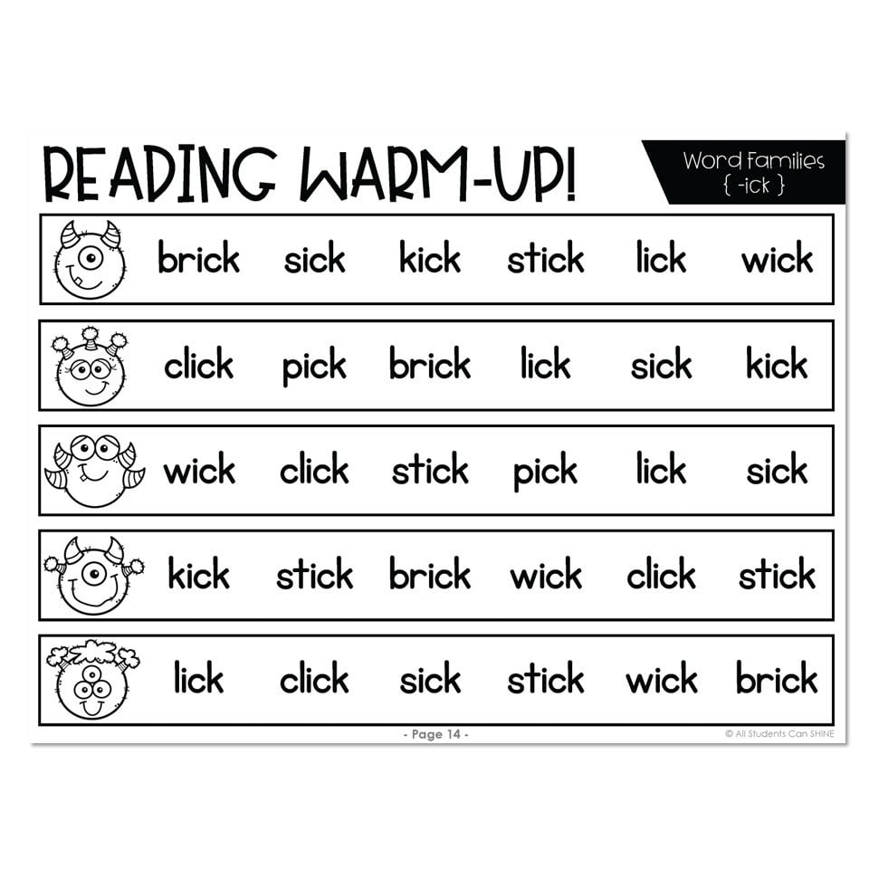 Reading Warm-Ups - Short Vowel Word Families - Short I - Lucky Little ...