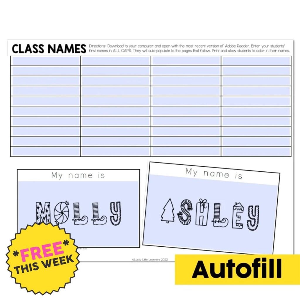Sample Student Name Doodles Autofill - Winter Holidays Edition - Lucky ...