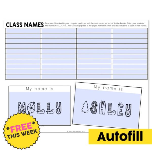 Sample Student Name Doodles Autofill - Winter Holidays Edition - Lucky ...