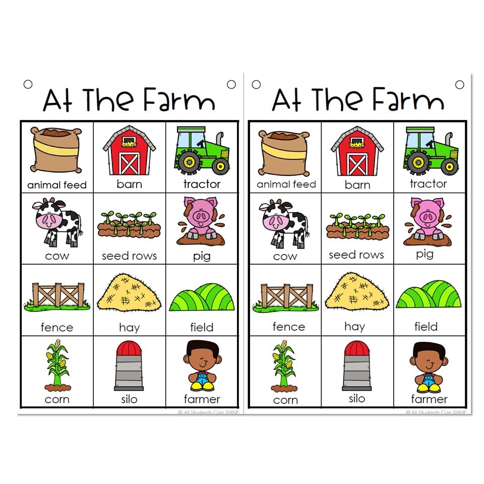 Themed Vocabulary Word Lists - At the Farm - Lucky Little Learners