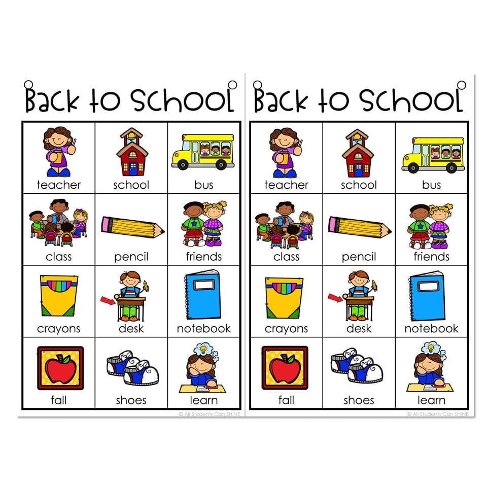 Themed Vocabulary Word Lists - Back to School - Lucky Little Learners