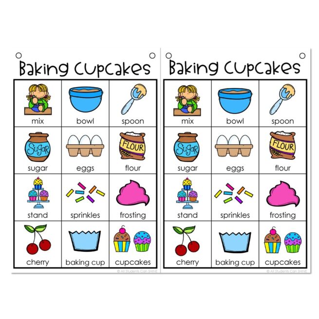 Themed Vocabulary Word Lists - Baking Cupcakes - Lucky Little Learners