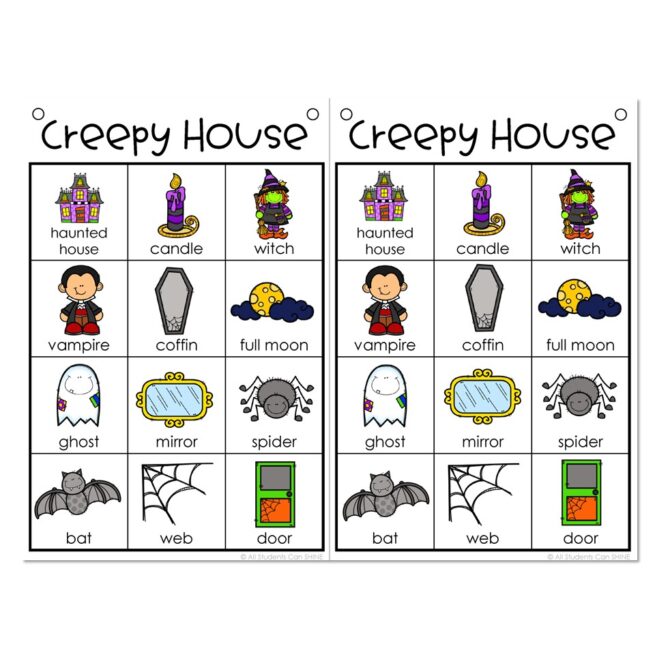 Themed Vocabulary Word Lists - Creepy House - Lucky Little Learners