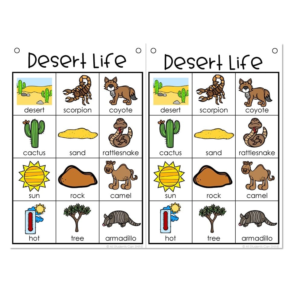 Themed Vocabulary Word Lists - Desert Life - Lucky Little Learners