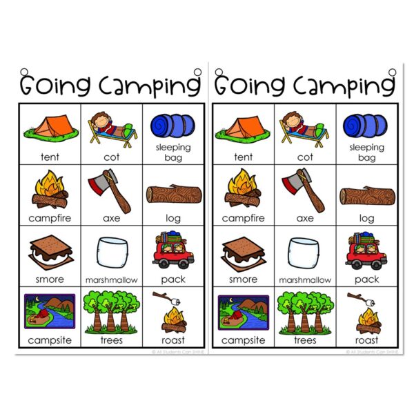 Themed Vocabulary Word Lists - Going Camping - Lucky Little Learners