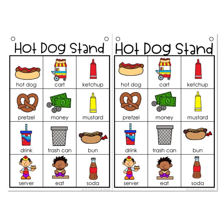 Themed Vocabulary Word Lists - Hot Dog Stand - Lucky Little Learners