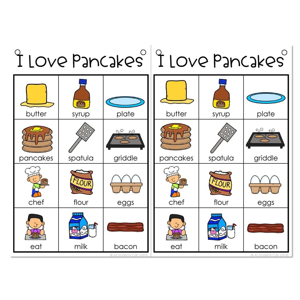 Themed Vocabulary Word Lists - I Love Pancakes - Lucky Little Learners