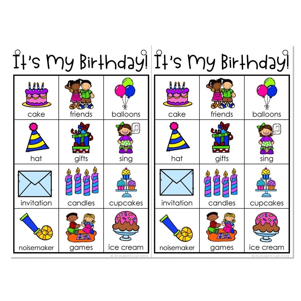 Themed Vocabulary Word Lists - It's My Birthday - Lucky Little Learners