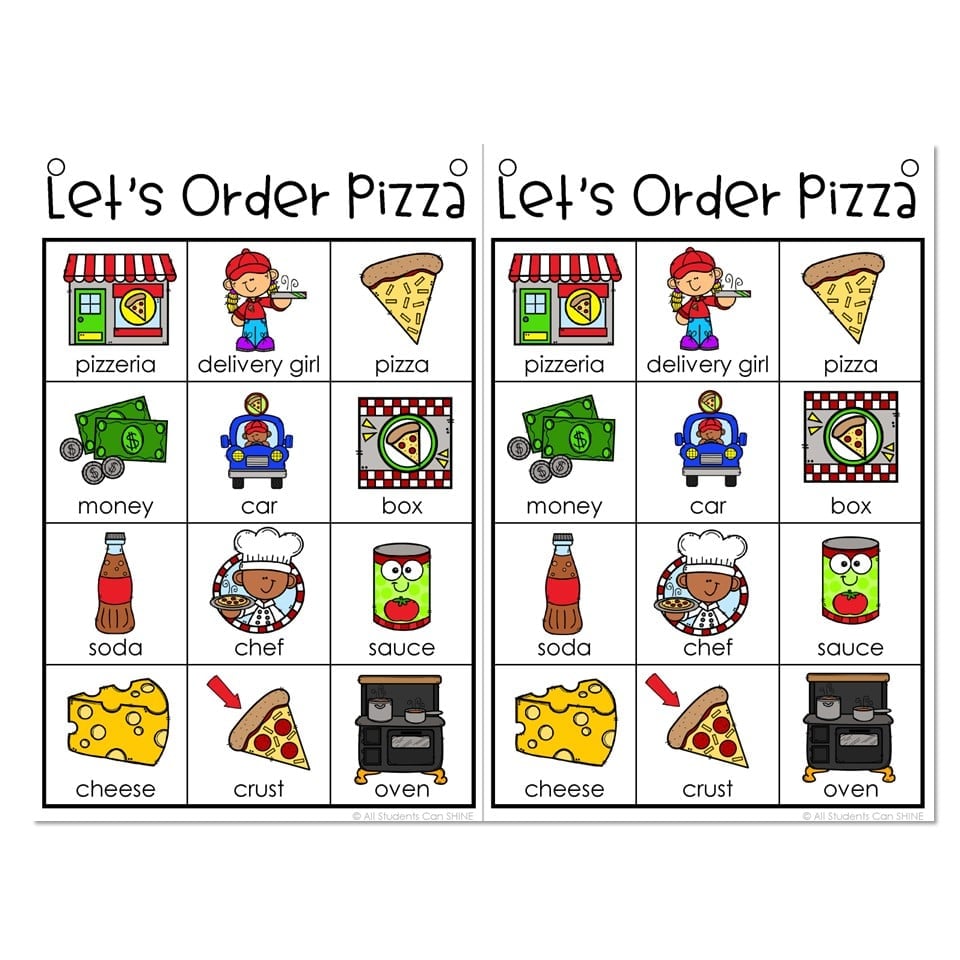 Themed Vocabulary Word Lists - Let's Order Pizza - Lucky Little Learners