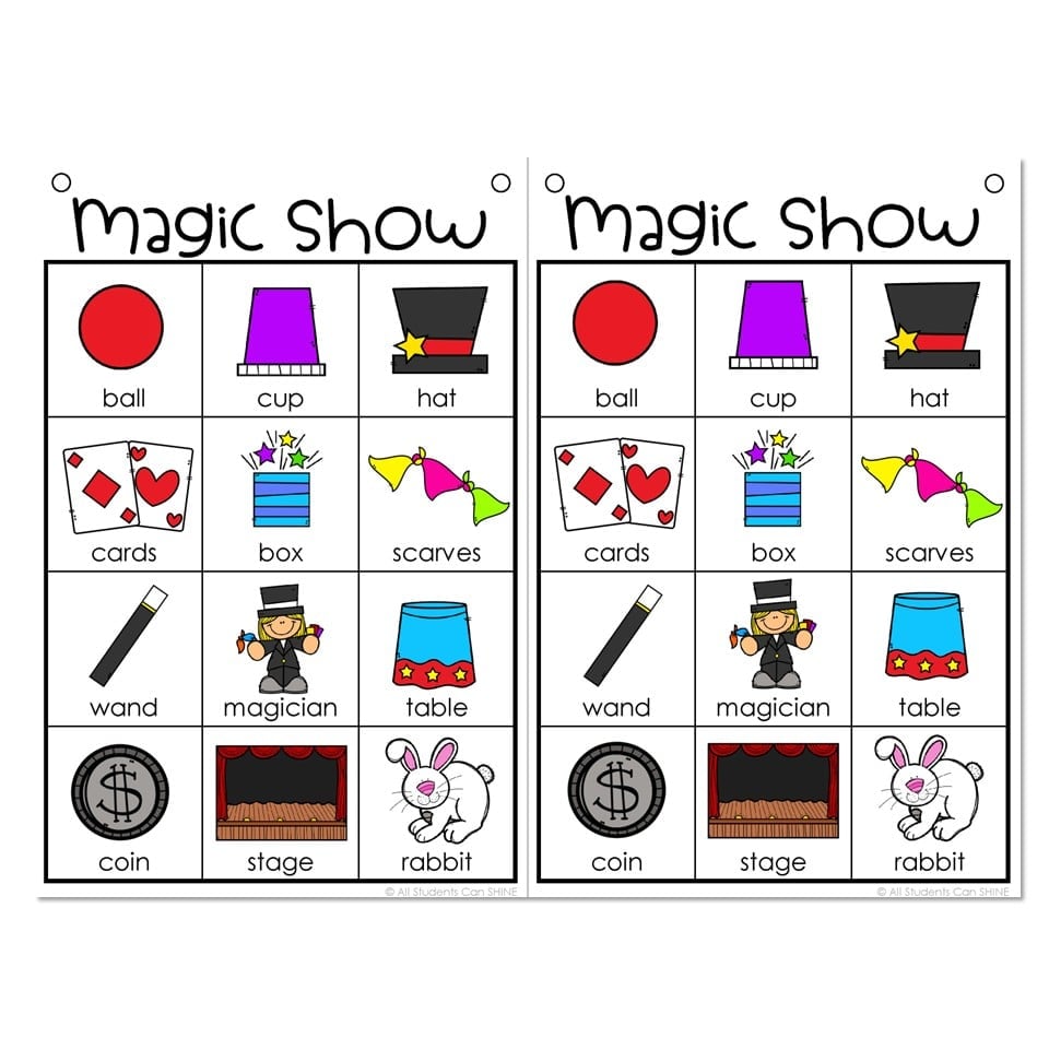 Themed Vocabulary Word Lists - Magic Show - Lucky Little Learners