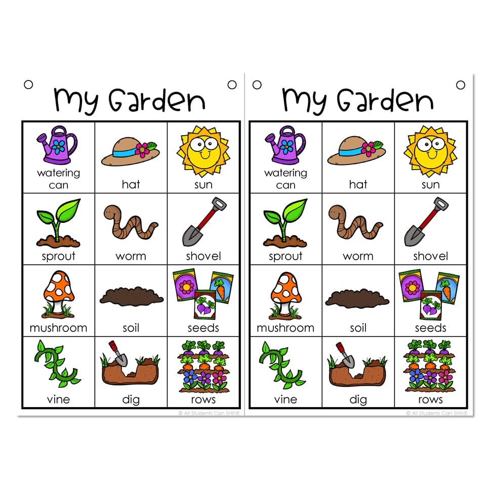 Themed Vocabulary Word Lists - My Garden - Lucky Little Learners