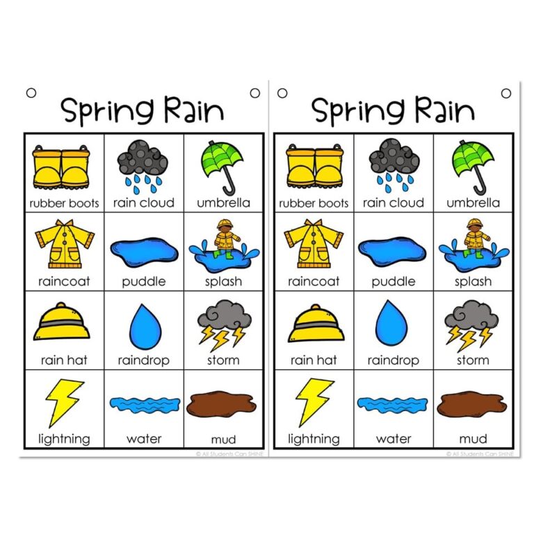 Themed Vocabulary Word Lists - Spring Rain - Lucky Little Learners