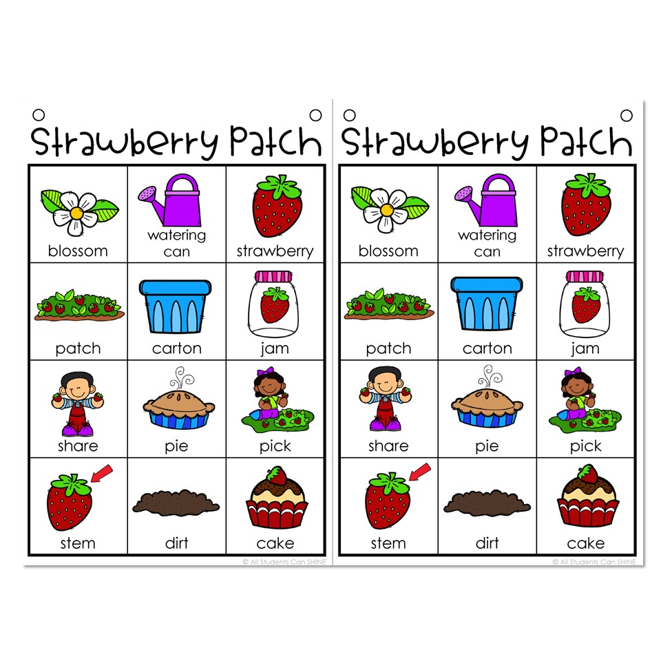 Themed Vocabulary Word Lists - Strawberry Patch - Lucky Little Learners