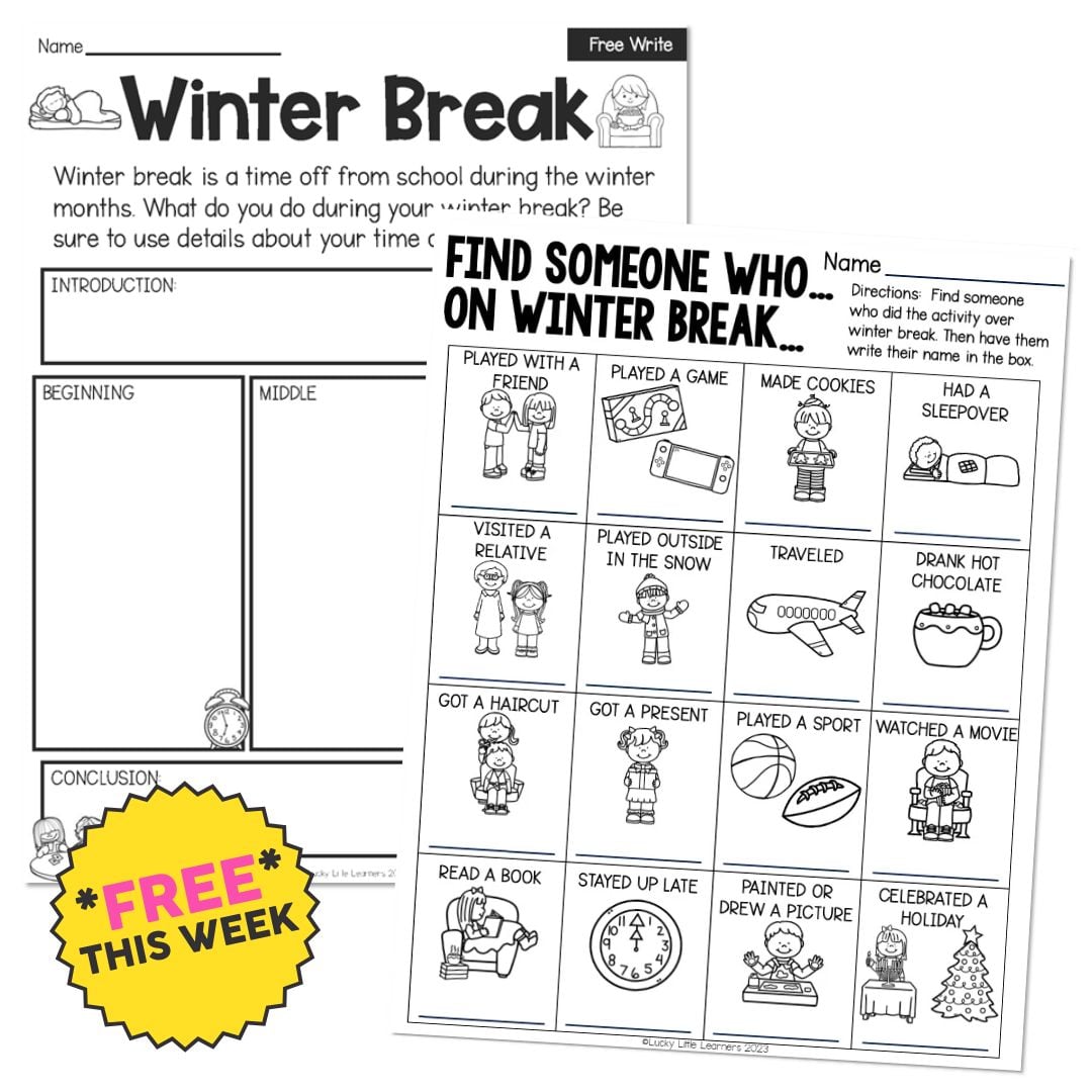 Sample 1st Grade December Writing Pages & Winter Break Bingo - Lucky ...