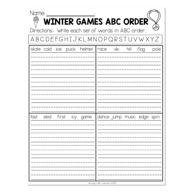 Winter Games - ABC Order - Lucky Little Learners