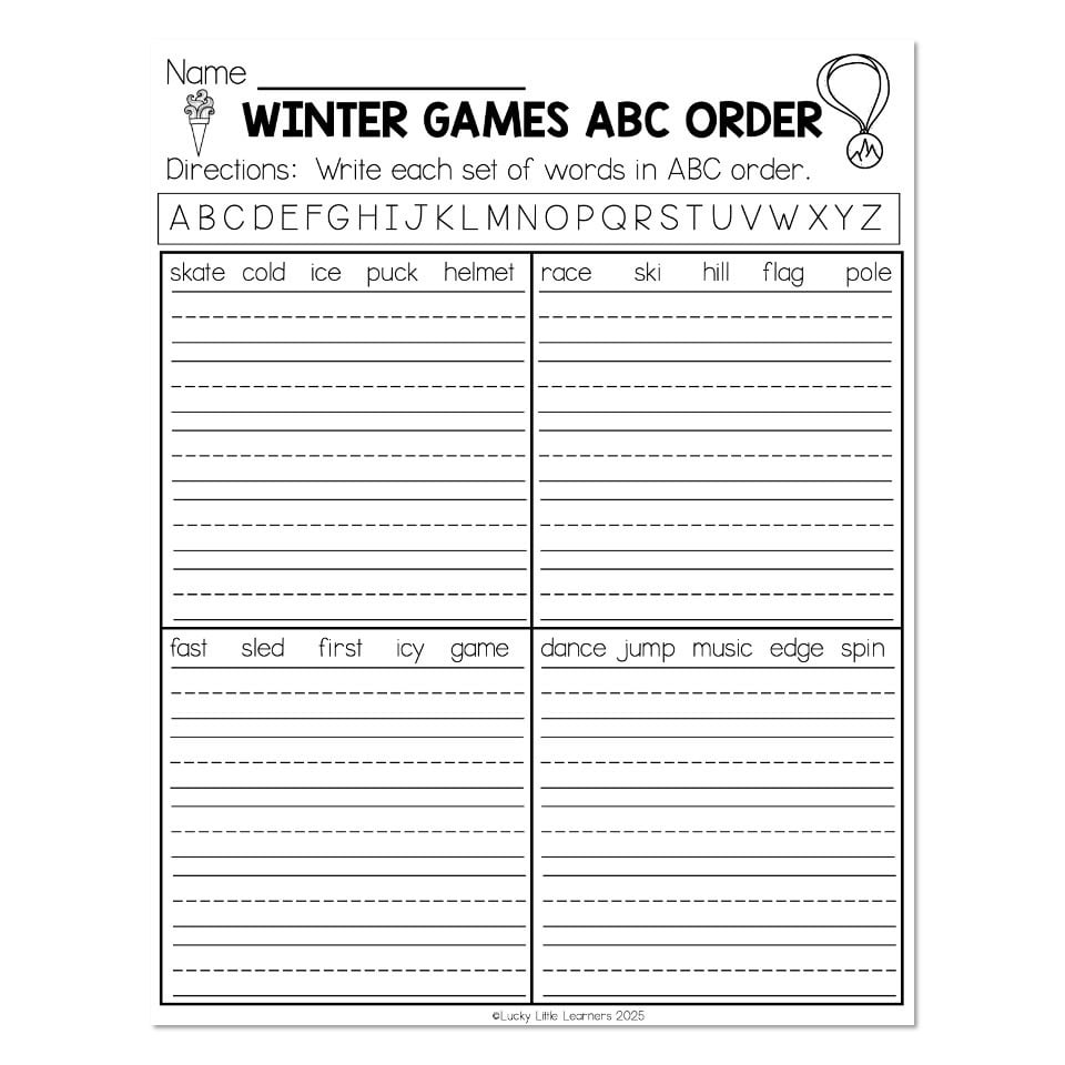 Winter Games - ABC Order - Lucky Little Learners