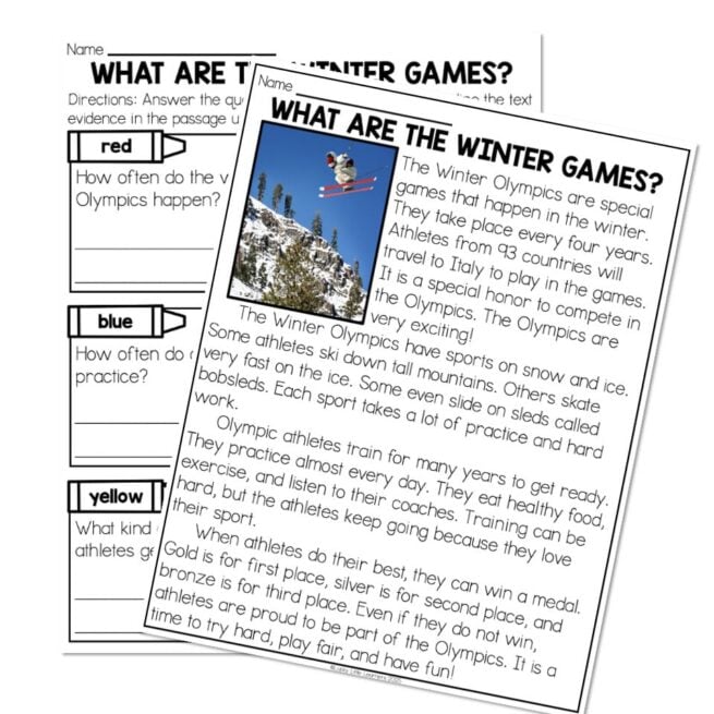 Winter Games Nonfiction - Reading Passage and Questions - What are the ...