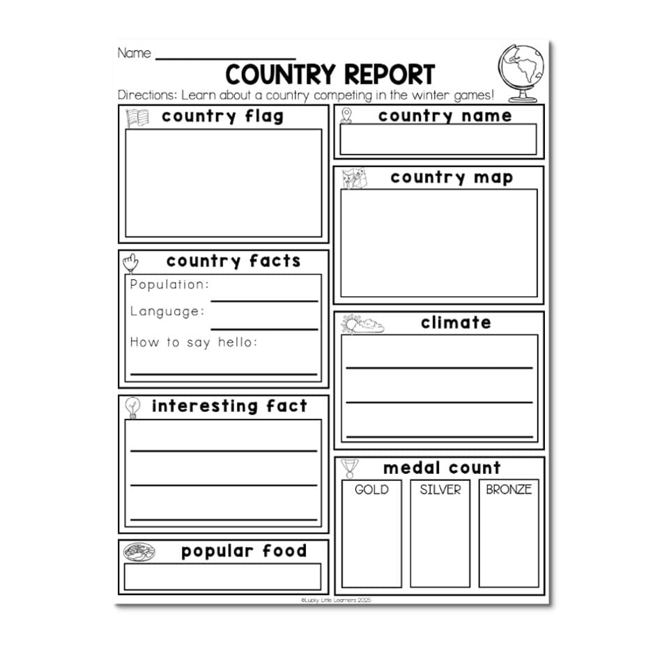 Winter Games - Social Studies - Country Report - Lucky Little Learners