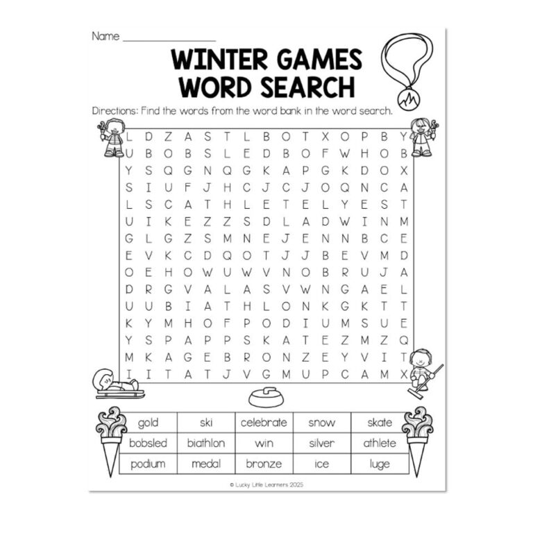 Winter Games - Word Search - Lucky Little Learners