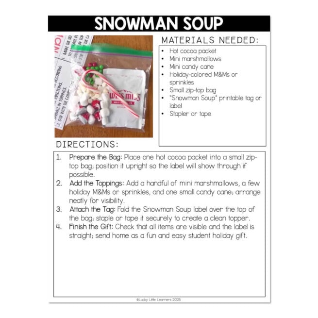 Winter Holiday Craft Directions - Snowman Soup - Lucky Little Learners