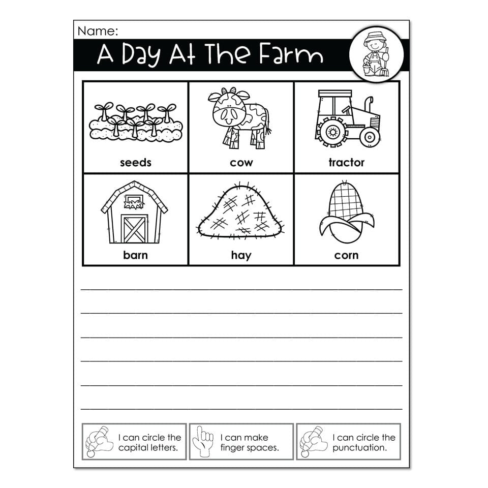 Writing with Word Lists - A Day at the Farm - Lucky Little Learners