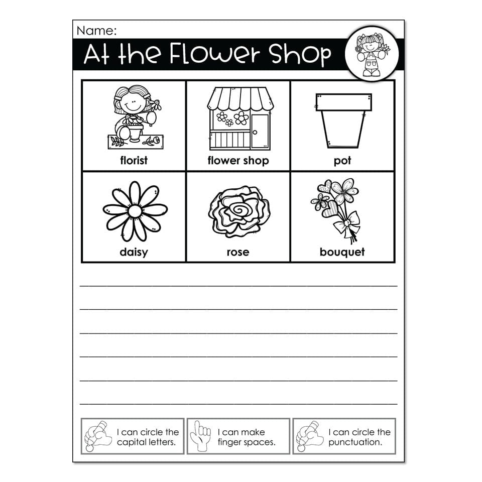 Writing with Word Lists - At the Flower Shop - Lucky Little Learners