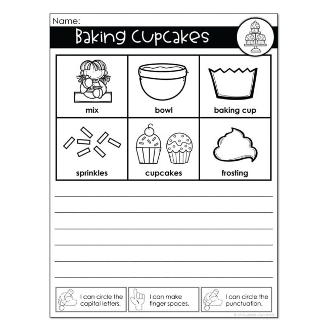 Writing with Word Lists - Baking Cupcakes - Lucky Little Learners